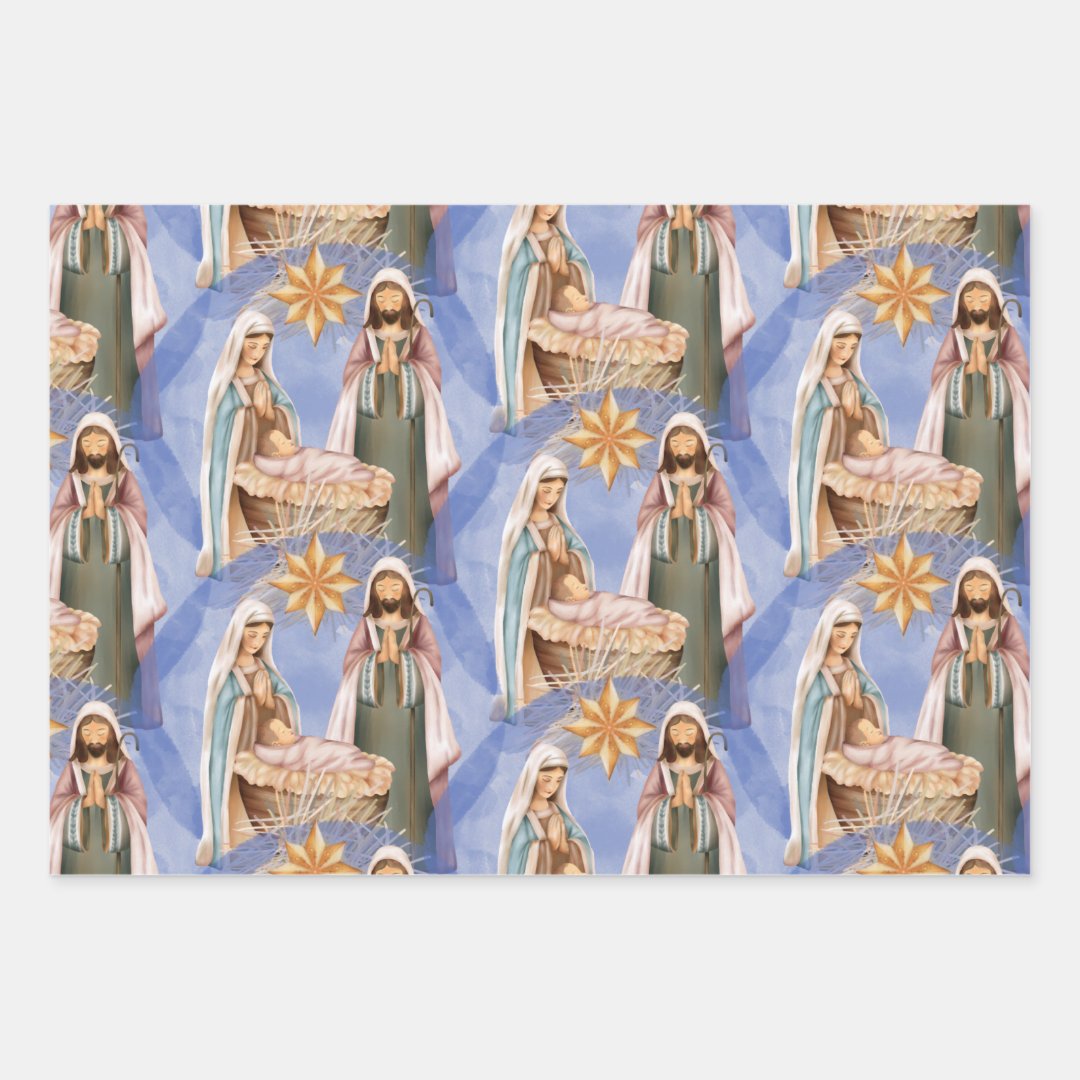 Nativity Stable Scene Pattern Holiday Wrapping Paper Sheets | Zazzle