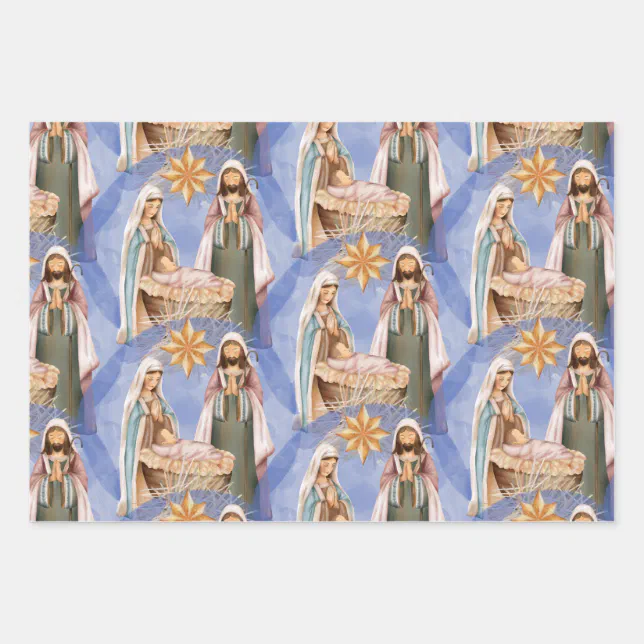 Nativity Stable Scene Pattern Holiday Wrapping Paper Sheets | Zazzle