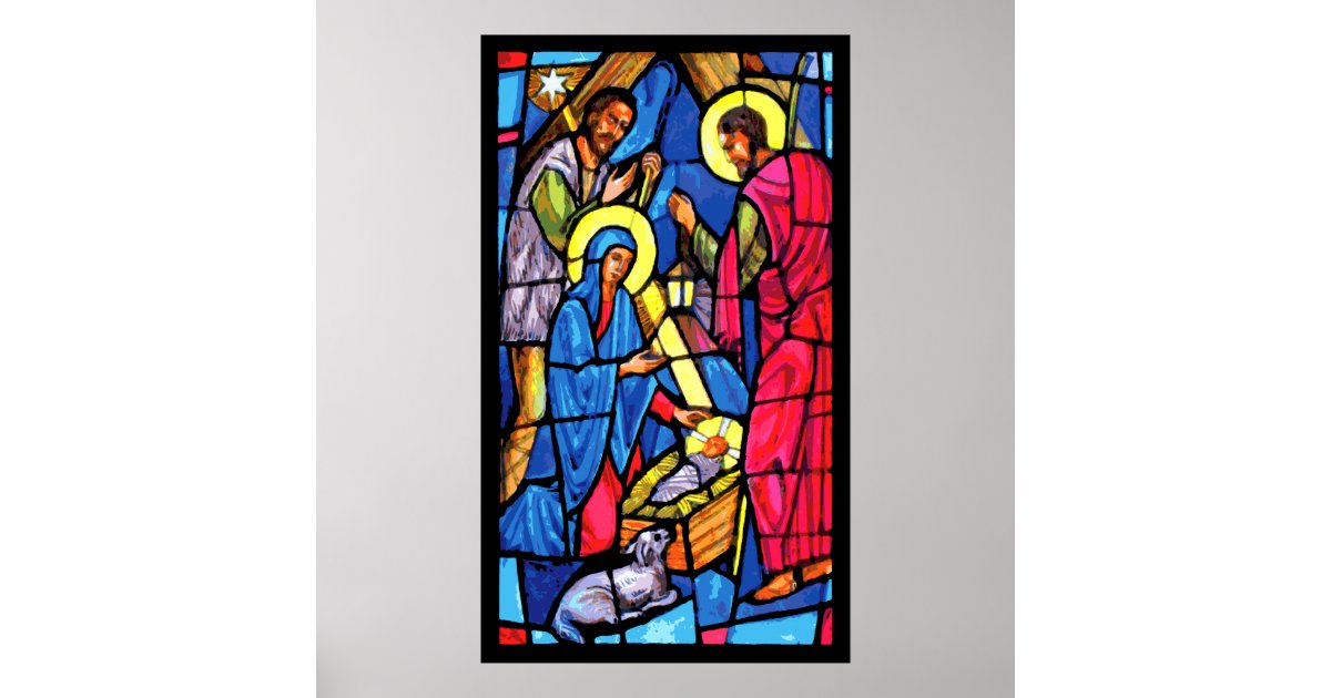 Nativity Stained Glass Christmas Poster | Zazzle