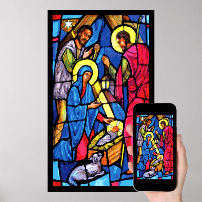 Nativity Stained Glass Christmas Poster | Zazzle