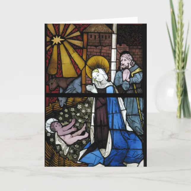 Nativity Stained Glass Jesus Virgin Mary Joseph Holiday Card | Zazzle