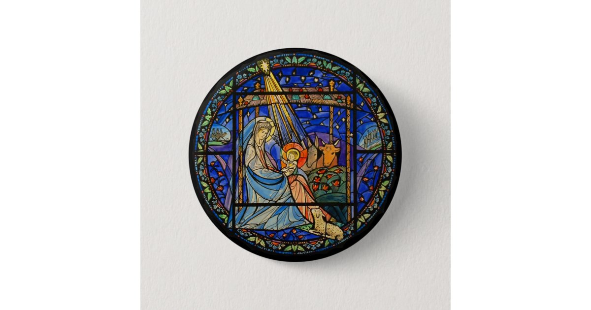 Nativity Stained Glass Window Pinback Button | Zazzle
