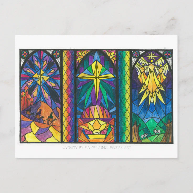 Nativity Stained Glass Window Postcard | Zazzle