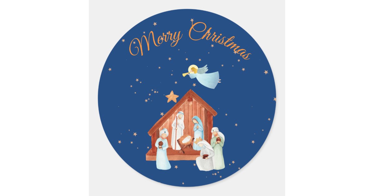 Nativity & Stars Classic Round Sticker | Zazzle