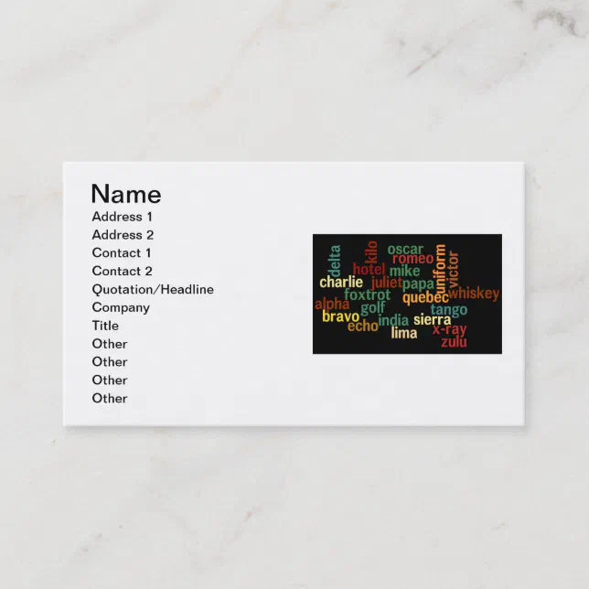 NATO Phonetic Alphabet (Dark Background) Business Card | Zazzle