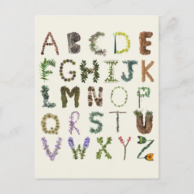 Natural Alphabet Postcard | Zazzle
