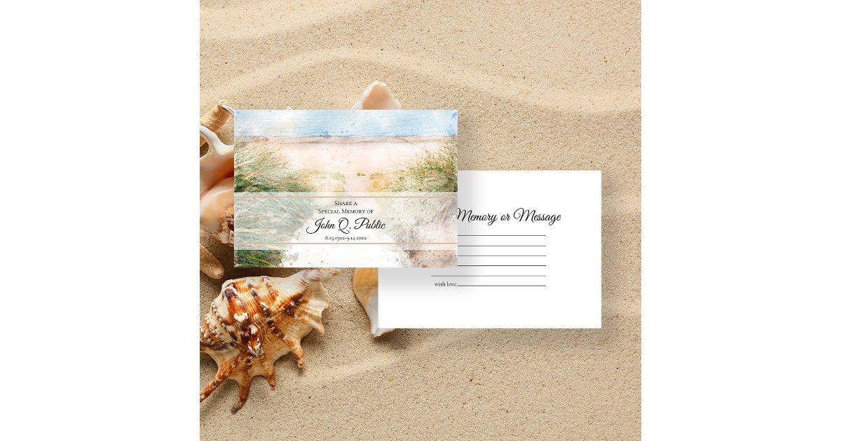 Natural Beach Share a Memory Funeral Memorial Note Card | Zazzle