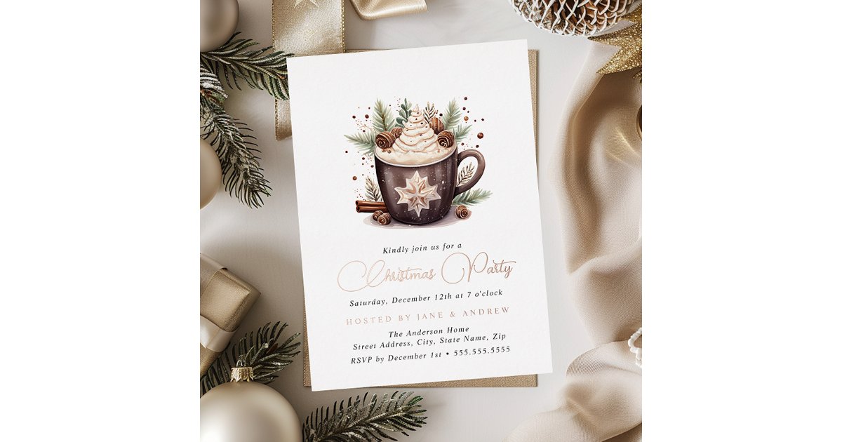 Natural Beige Hot Cocoa Christmas Foil Invitation | Zazzle