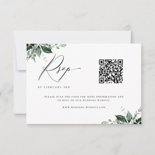Natural Botanic Minimalist Wedding QR Code RSVP Card | Zazzle