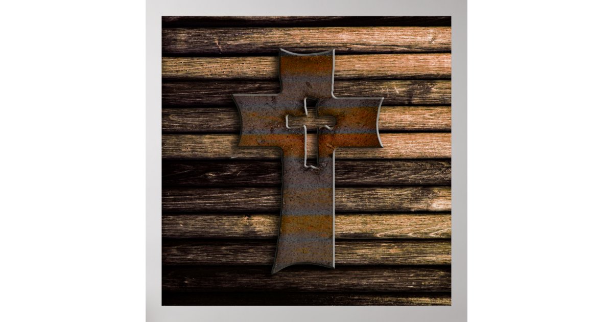 Natural Brown Wooden Cross Poster | Zazzle