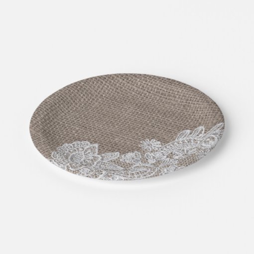 Natural Burlap & Lace Shabby Chic Paper Plates | Zazzle