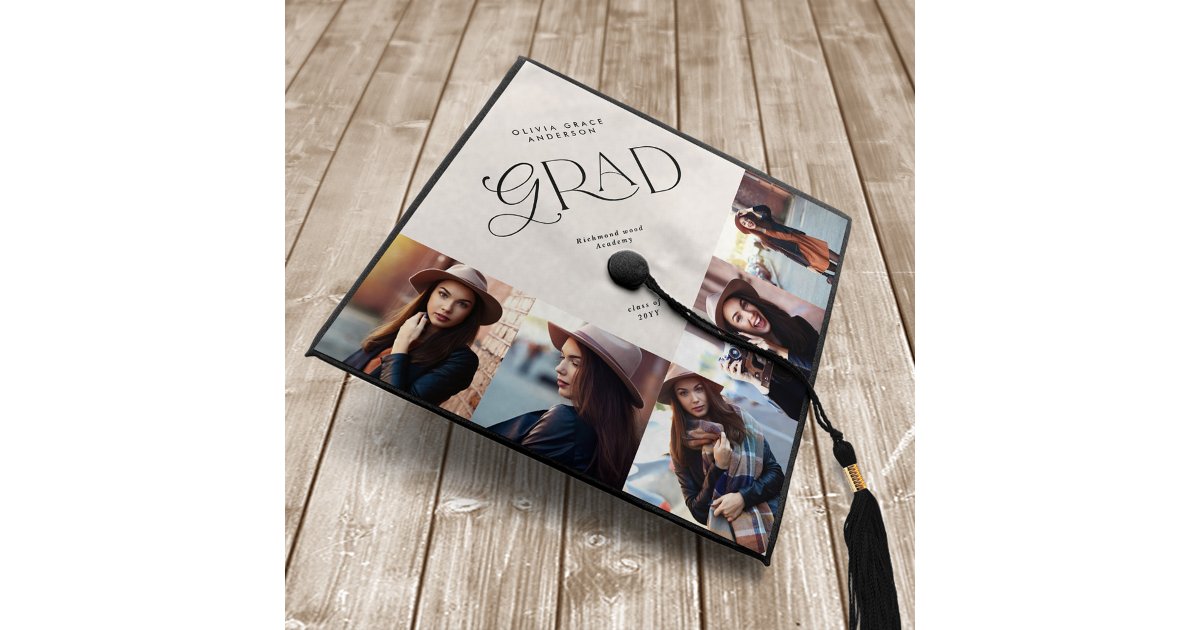 Natural cream multi photo modern contemporary graduation cap topper ...