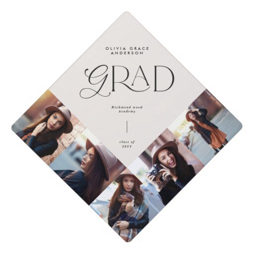 Natural cream multi photo modern contemporary graduation cap topper ...