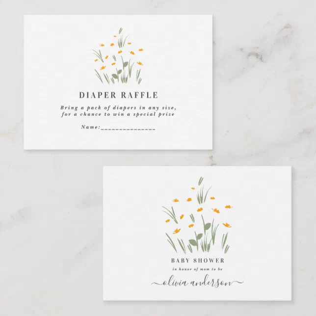 natural daisy floral baby shower diaper raffle note card | Zazzle