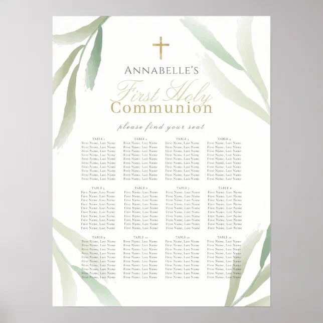 Natural Foliage First Holy Communion Seating Chart | Zazzle