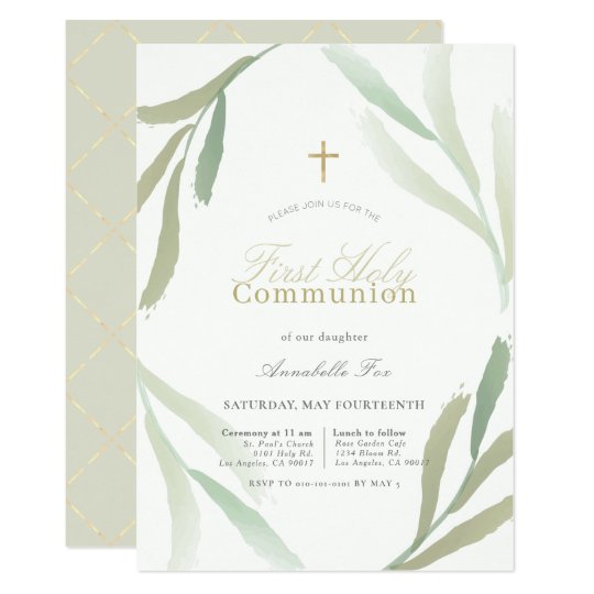 Natural Green Foliages First Holy Communion Invitation | Zazzle.com
