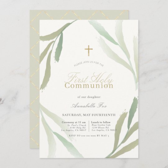 Natural Green Foliages First Holy Communion Invitation | Zazzle.com