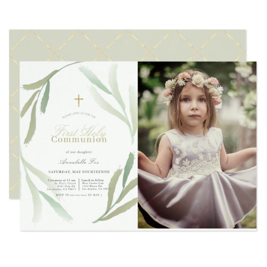 Natural Green Foliages Photo First Holy Communion Invitation | Zazzle.com