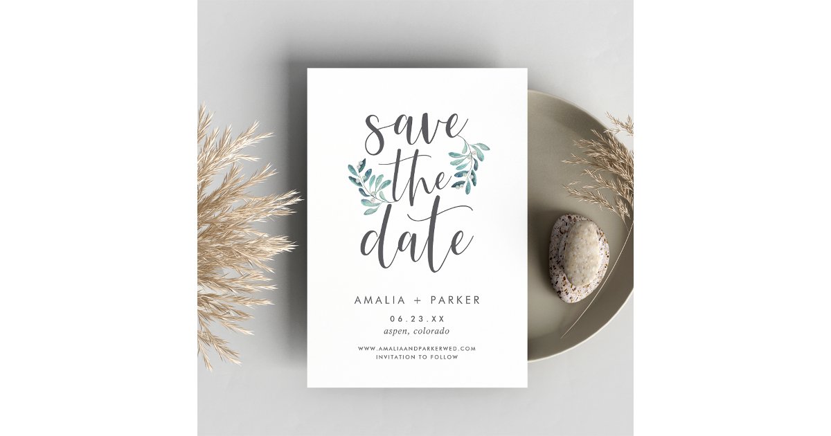 Natural Greenery | Modern Botanical Save The Date | Zazzle