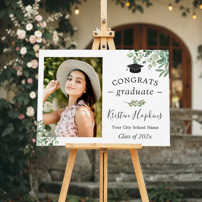 Natural Greenery Photo Graduation Congrats Foam Board | Zazzle
