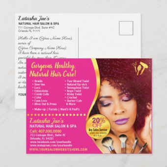 Natural Hair Care Salon Stylist Postcard Template | Zazzle
