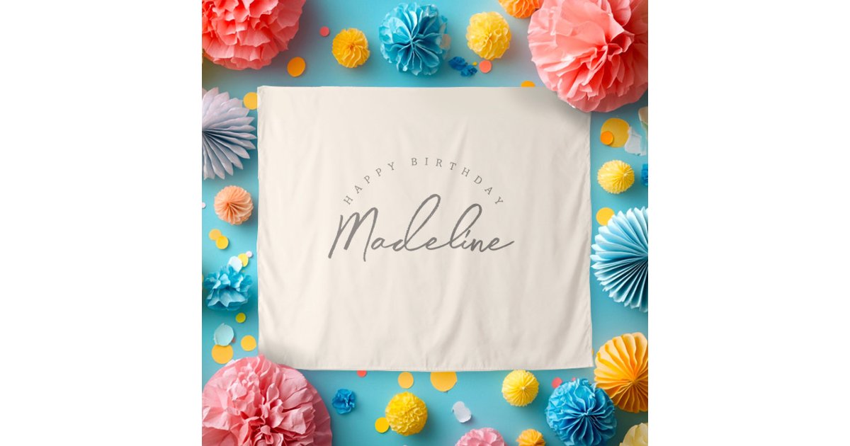 Natural Linen Personalized Birthday Banner Tapestry | Zazzle