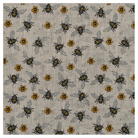 Rustic Illustrated Bee Fabric | Zazzle