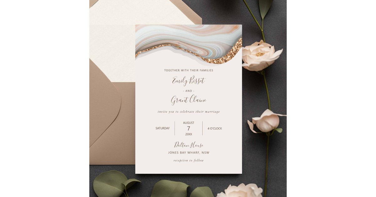 Natural Marble Agate Wedding Invitation | Zazzle