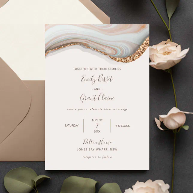 Natural Marble Agate Wedding Invitation | Zazzle