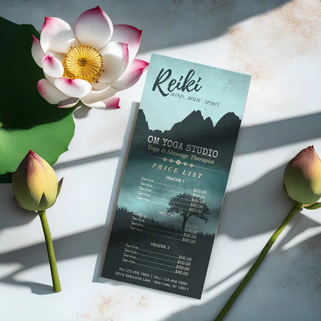 Natural Reiki Master & Yoga Instructor Price List Rack Card | Zazzle