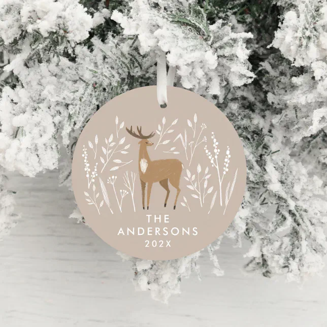Natural reindeer botanical elegant Christmas Ceramic Ornament | Zazzle