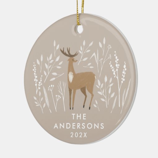 Natural reindeer botanical elegant Christmas Ceramic Ornament | Zazzle