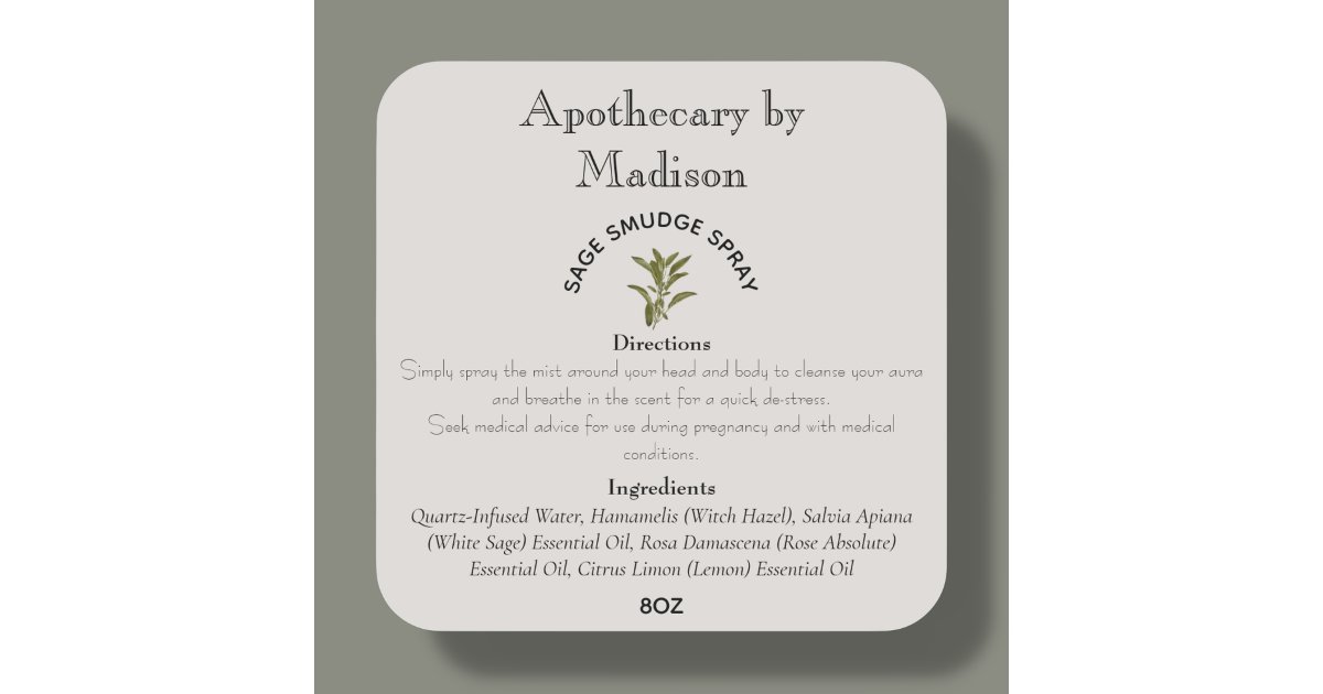 Natural | Sage Smudge Spray Bottle Labels | Zazzle