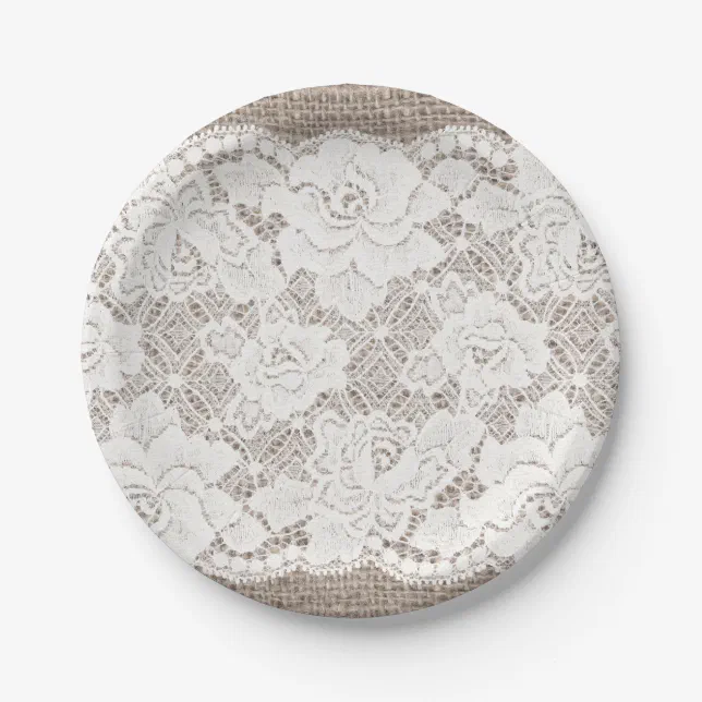 Natural Shabby Chic Burlap and Lace Paper Plate | Zazzle