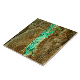 Natural turquoise vein in rough brown stone tile | Zazzle
