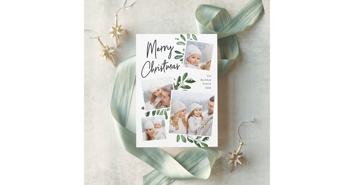 Naturally Joyful | Christmas Photo Collage Holiday Card | Zazzle