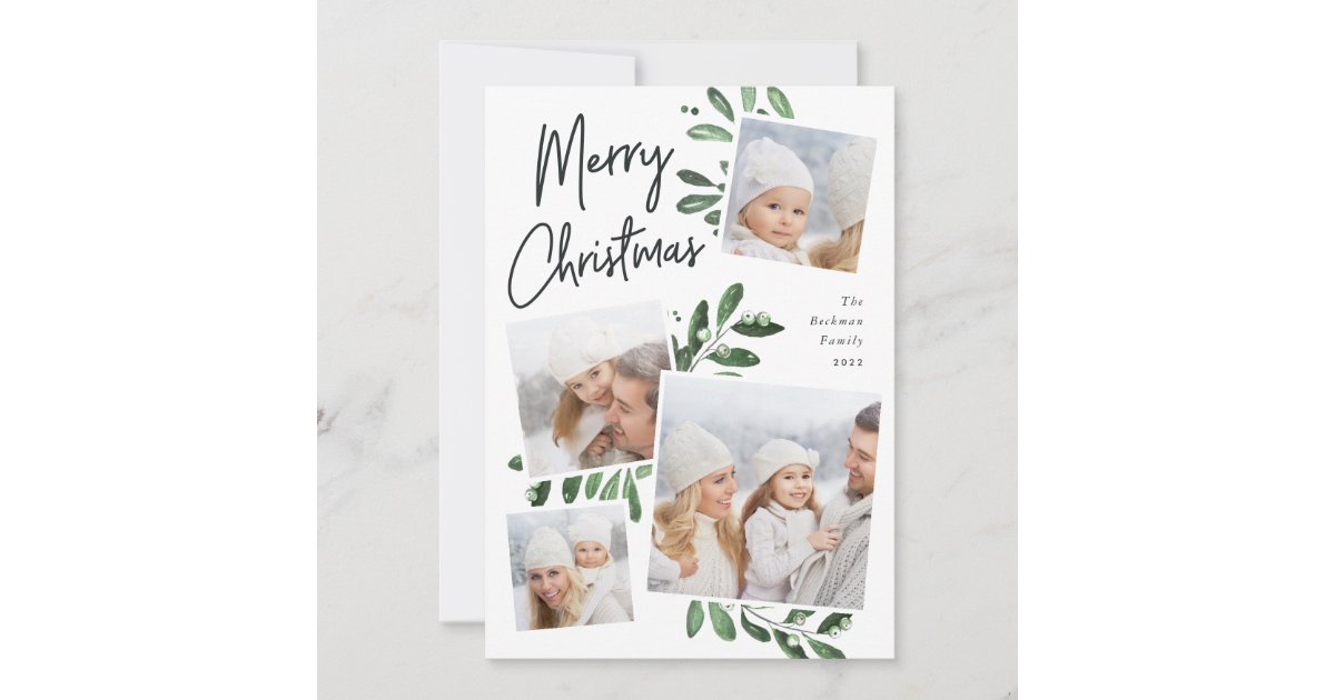 Naturally Joyful | Christmas Photo Collage Holiday Card | Zazzle