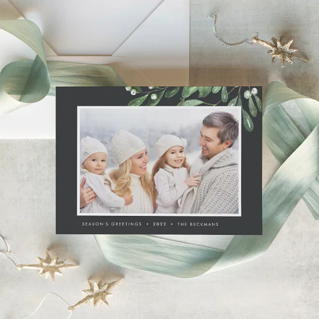 Naturally Joyful | Watercolor Holiday Photo Card | Zazzle