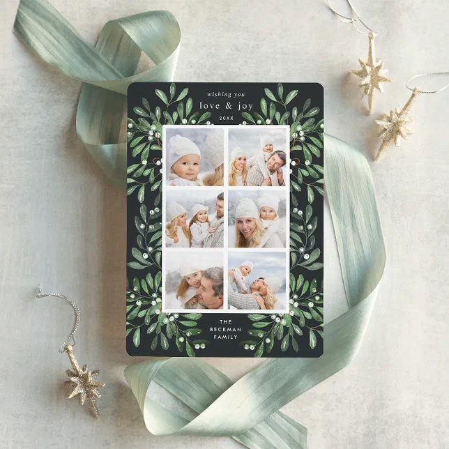 Naturally Joyful Watercolor Holiday Photo Collage | Zazzle