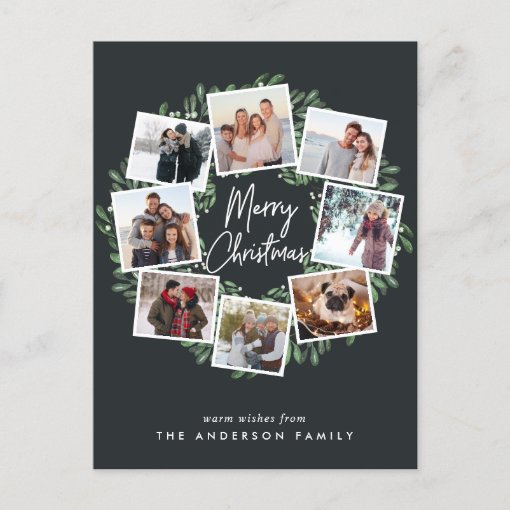 Naturally Joyful Wreath | Photo Collage Christmas Holiday Postcard | Zazzle