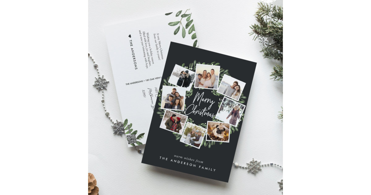 Naturally Joyful Wreath | Photo Collage Christmas Holiday Postcard | Zazzle