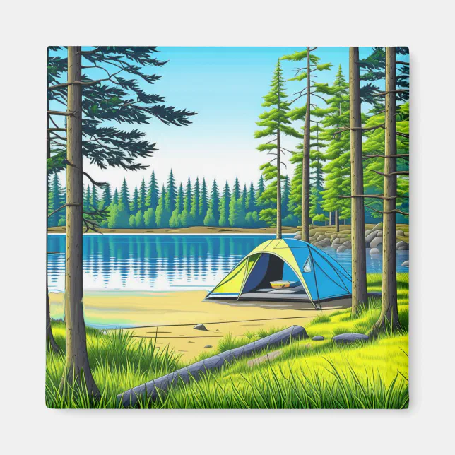 Nature Camping Themed Tent in the Woods Magnet | Zazzle