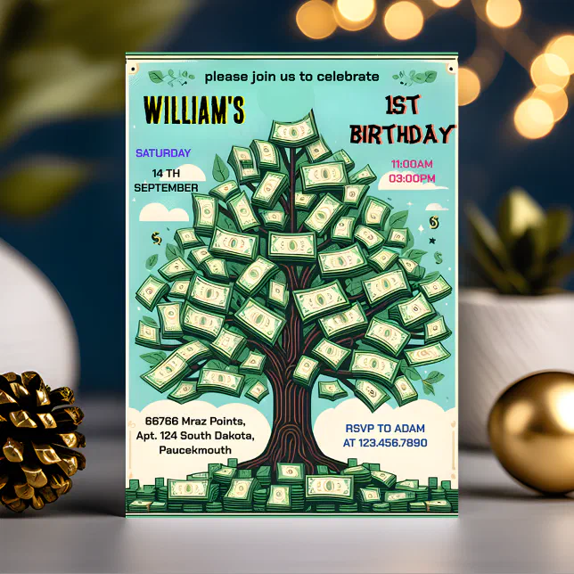 Nature Cool Cash Only Money Tree 13th Birthday Invitation | Zazzle