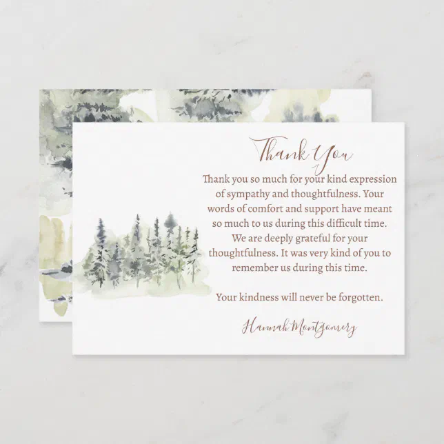 Nature Forest Funeral Sympathy Thank You Card | Zazzle