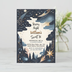 Nature Galaxy adult Cute Starry Night Sweet 16 Invitation | Zazzle