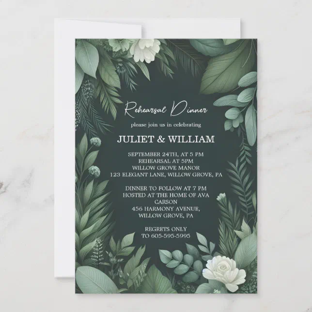 Nature Garden Plant Dark Green Rehearsal Dinner Invitation | Zazzle