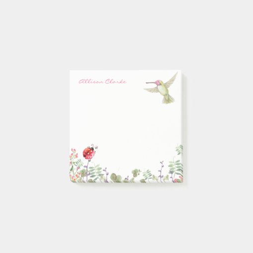 Nature Girl Hummingbird Ladybug Garden Monogrammed Post-it Notes | Zazzle