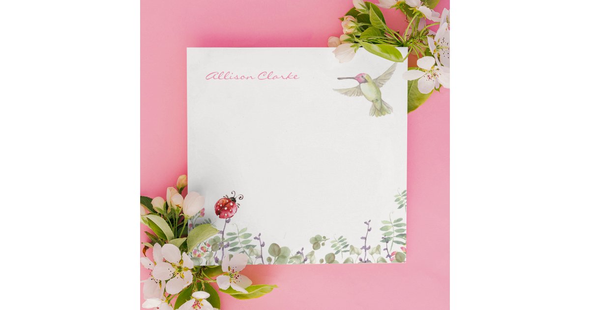 Nature Girl Hummingbird Ladybug Garden Monogrammed Post-it Notes | Zazzle