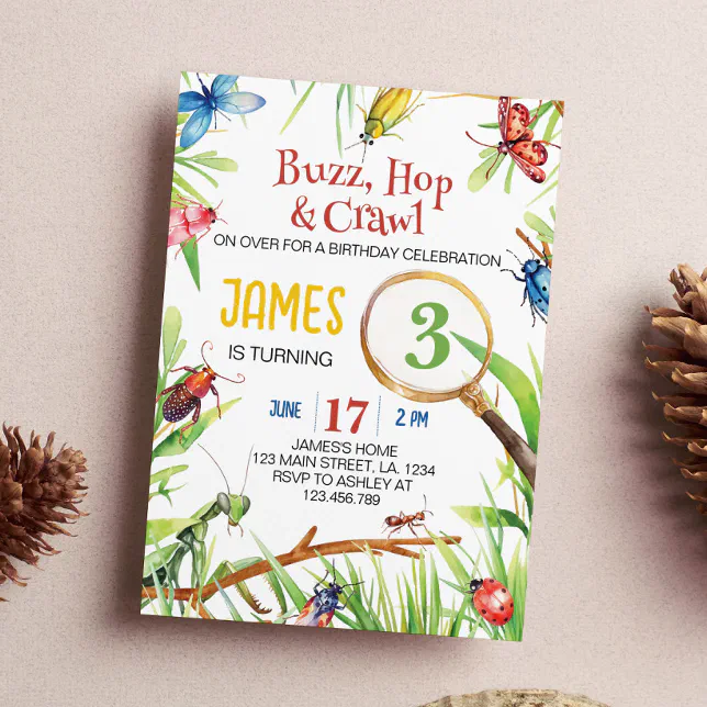 Nature Insect Bugs Birthday Invitation | Zazzle