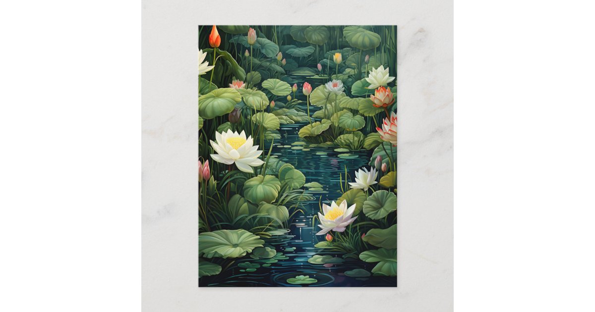 Nature Lotus Water Lily Pond Landscape Holiday Postcard | Zazzle